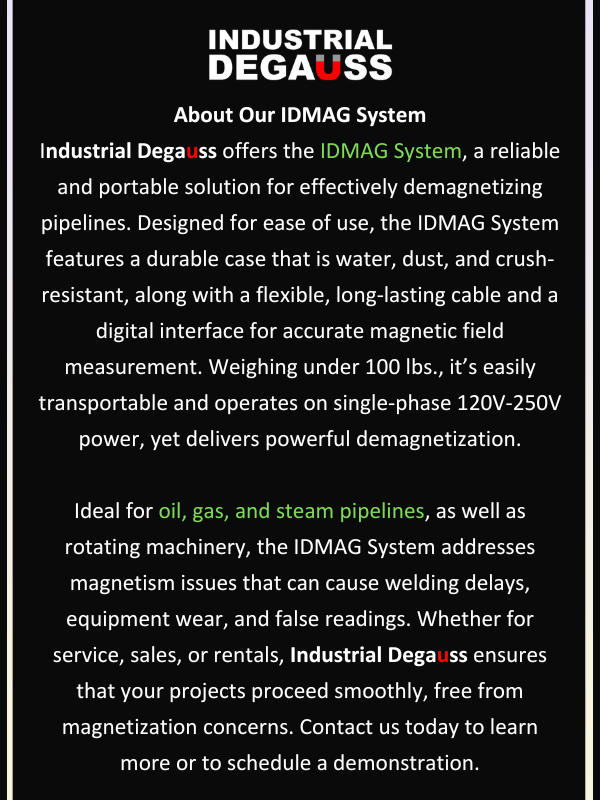 Pipeline & Rotor Demagnetizer - Degaussing Equipment Company